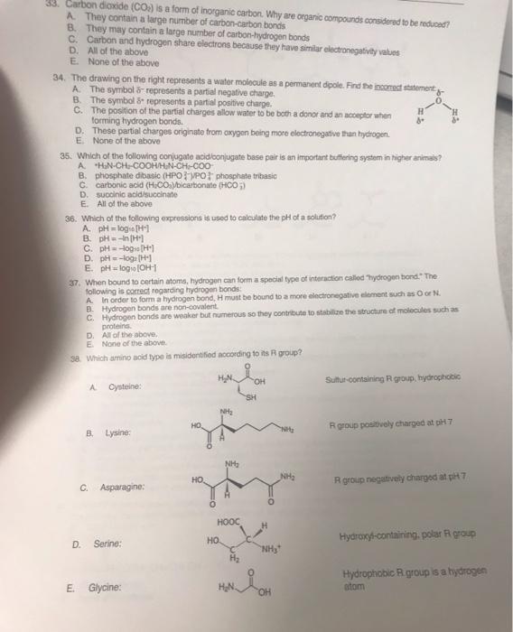 Solved 33. Carbon doxide (CO) is a form of inorganic carbon. | Chegg.com