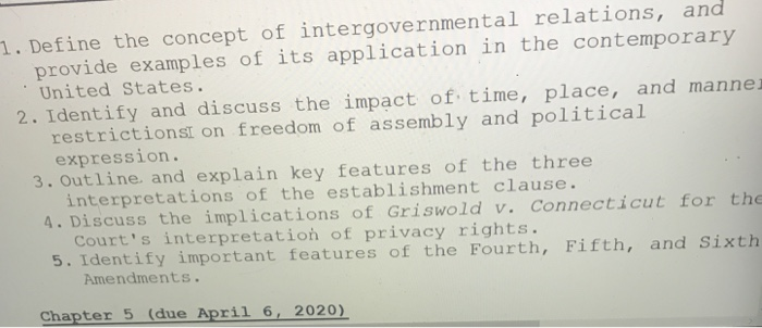 1. Define the concept of intergovernmental relations, | Chegg.com