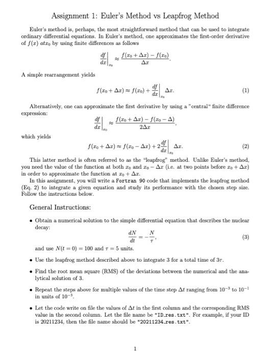Assignment 1: Euler's Method vs Leapfrog Method | Chegg.com