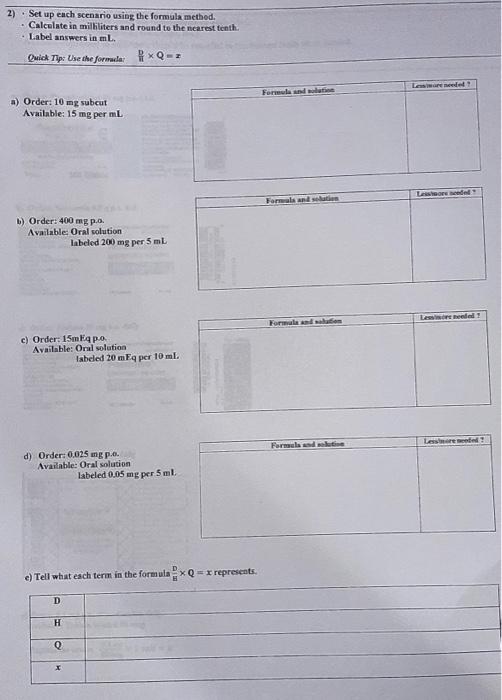 2) Set up each scenario using the formula method. - | Chegg.com