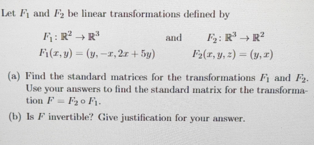 Solved Let F1 ﻿and F2 ﻿be linear transformations defined | Chegg.com