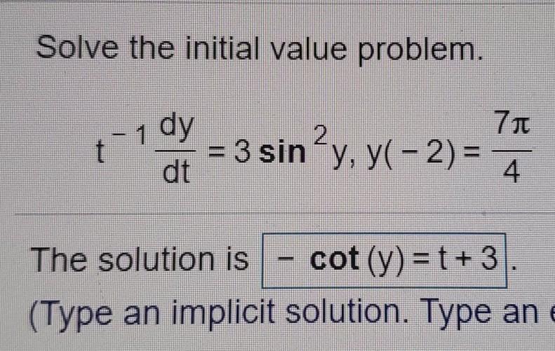 Solved Solve the initial value problem. 71 t-1 dy 1 = 3 | Chegg.com