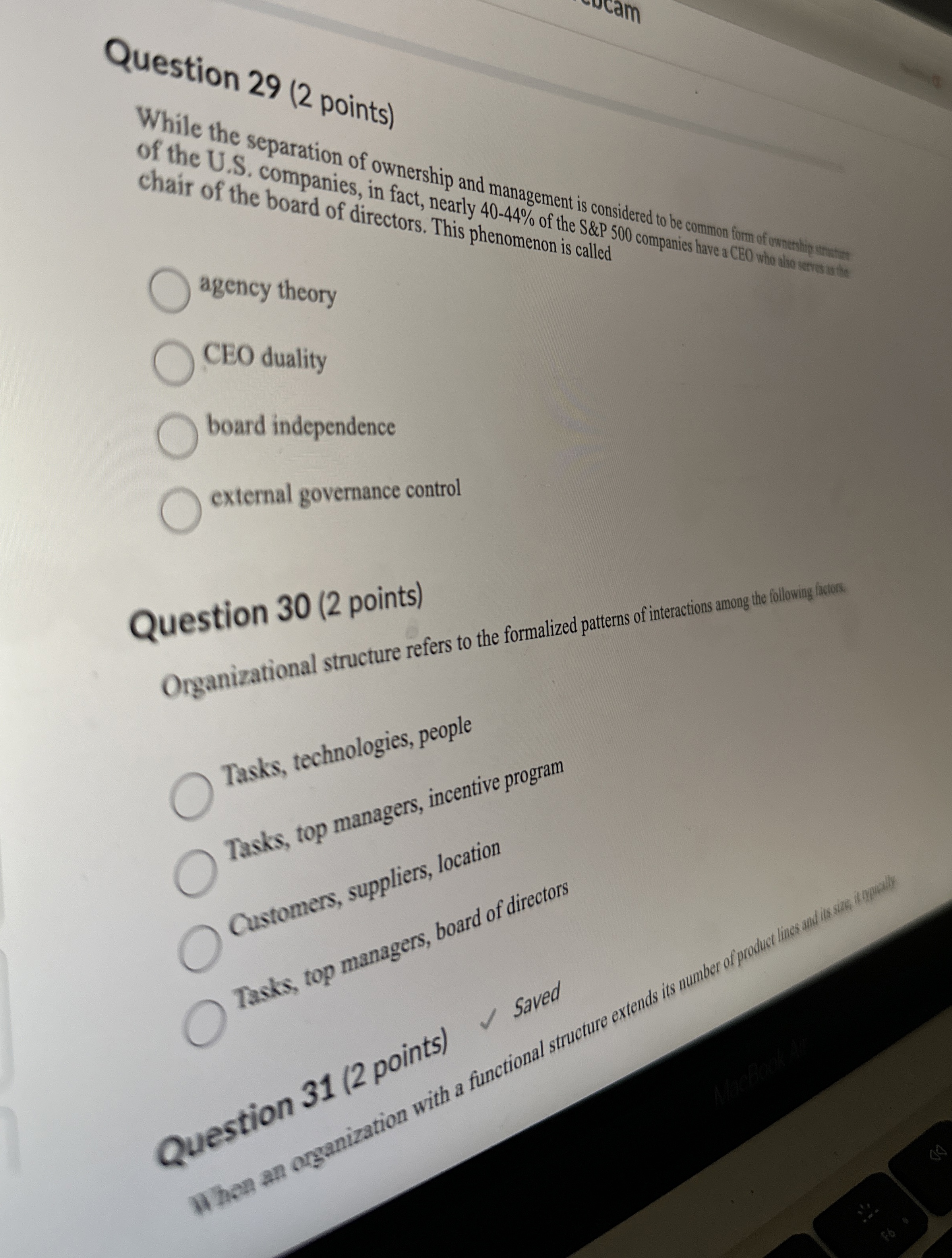 Solved Question 29 (2 ﻿points)While the separation of | Chegg.com