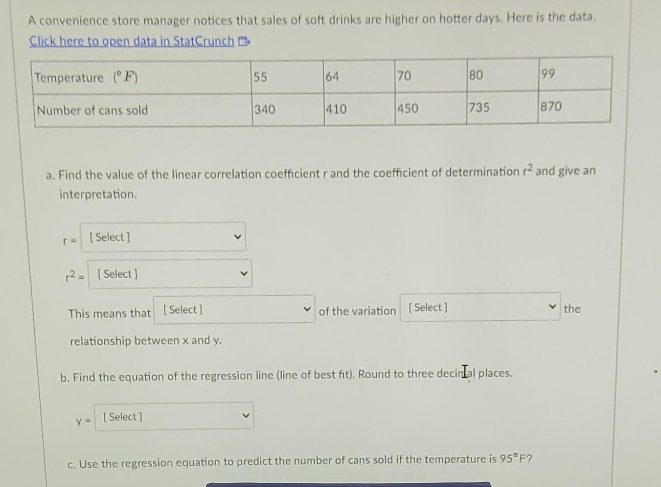 Solved A convenience store manager notices that sales of | Chegg.com