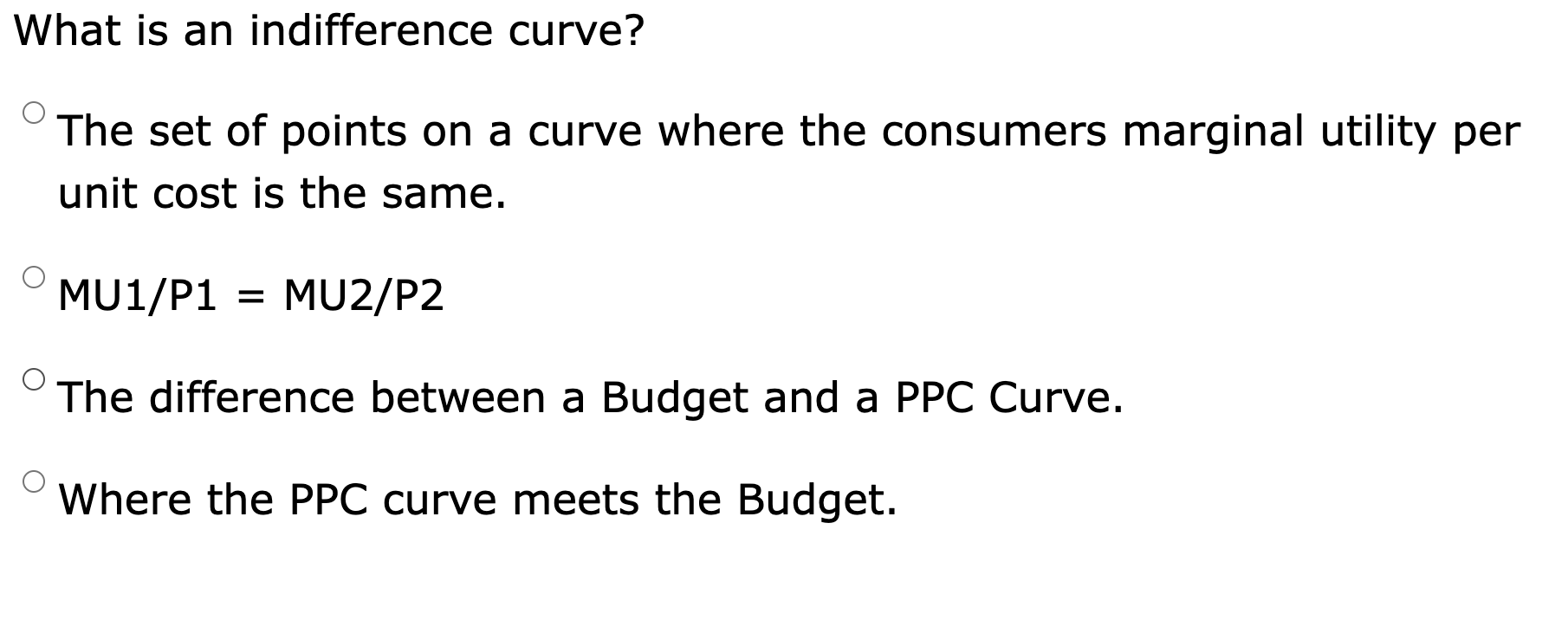 Solved What is an indifference curve?The set of points on a | Chegg.com