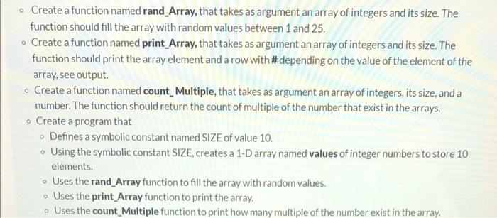 Solved • Create a function named rand_Array, that takes as | Chegg.com