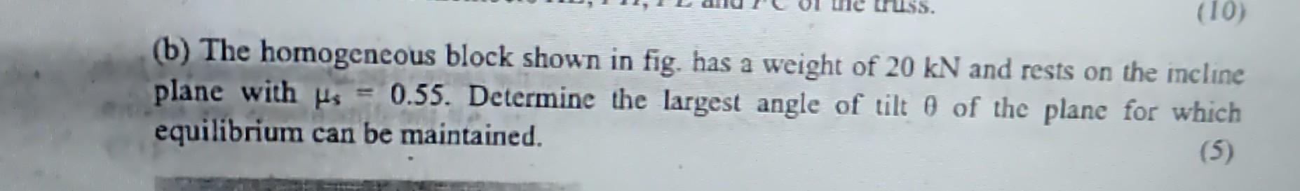 Solved (b) The homogeneous block shown in fig. has a weight | Chegg.com