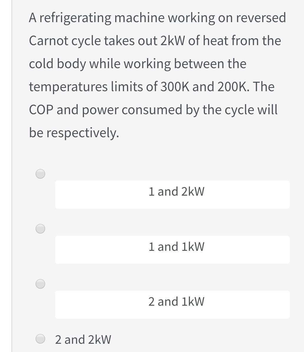 Solved COP of a reversed Carnot cycle refrigerator working | Chegg.com