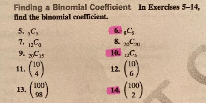 Solved Finding a Binomial Coefficient In Exercises 5-14, | Chegg.com