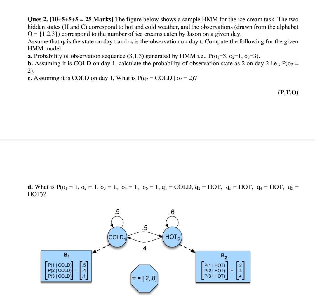 Solved Ques 2. ﻿ Marks] ﻿The figure below shows a sample HMM | Chegg.com