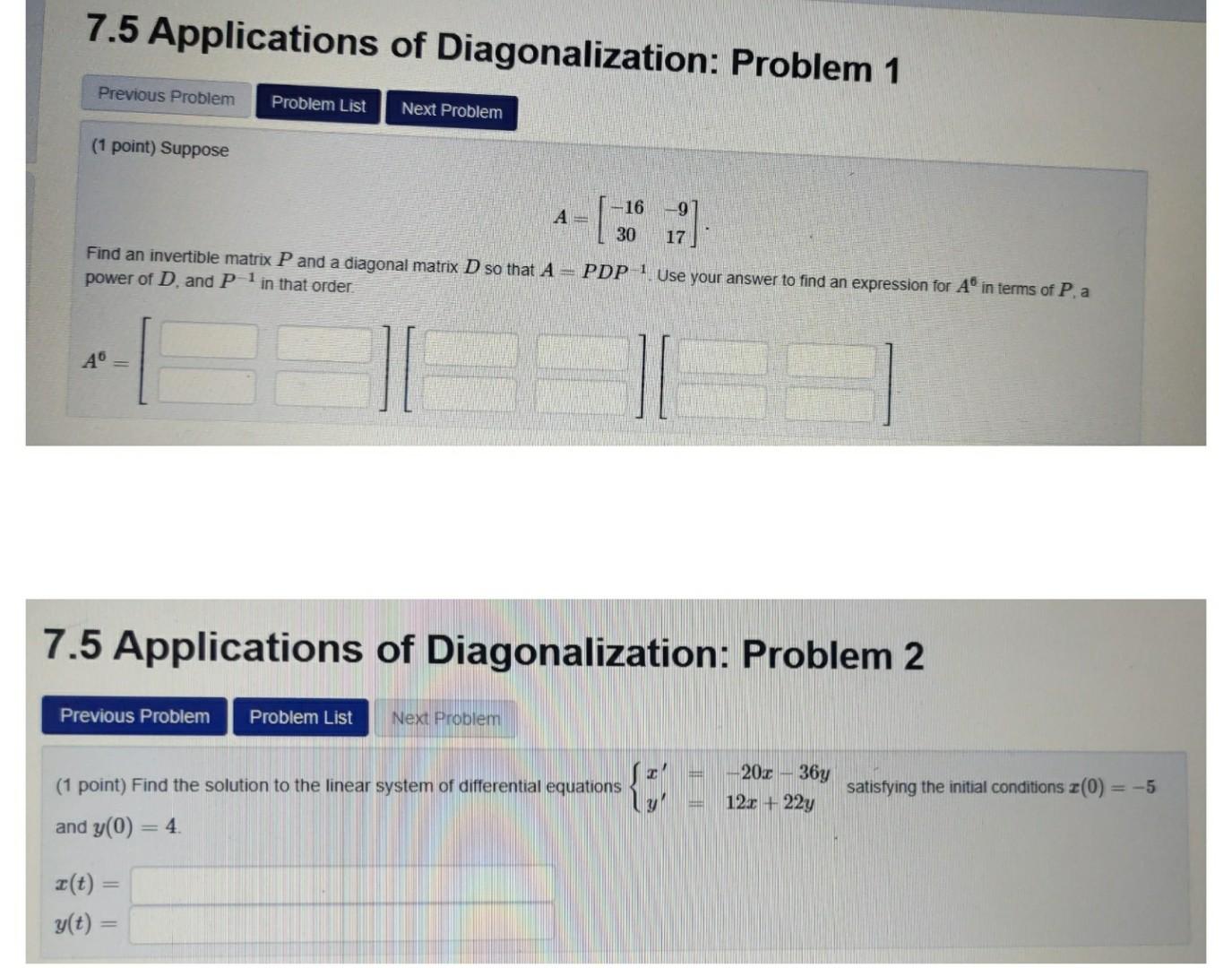 Solved 7 5 Applications Of Diagonalization Problem 1