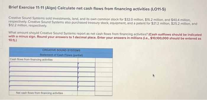 Solved Brief Exercise 11-11 (Algo) Calculate net cash flows | Chegg.com