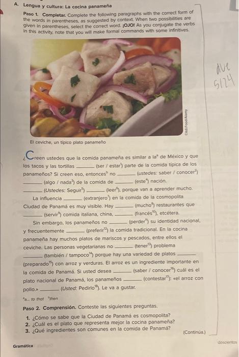 A. Lengua y cultura: La cocina panameña Paso 1. | Chegg.com A. Lengua y cultura: La cocina panameña Paso 1. | Chegg.com
