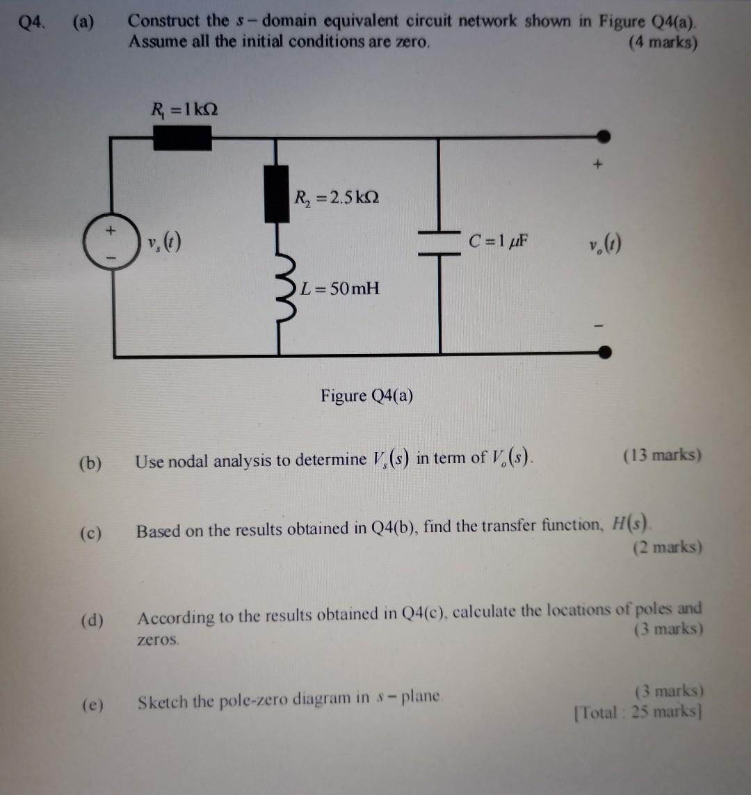 Solved Q4. (a) Construct the s-domain equivalent circuit | Chegg.com