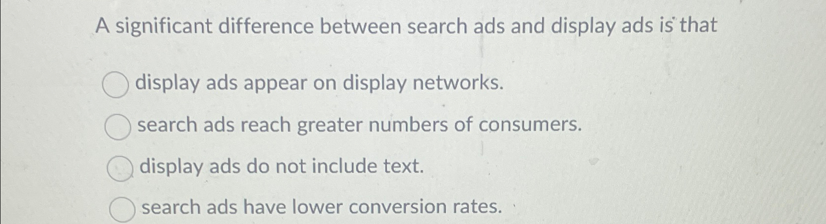 Solved A significant difference between search ads and | Chegg.com