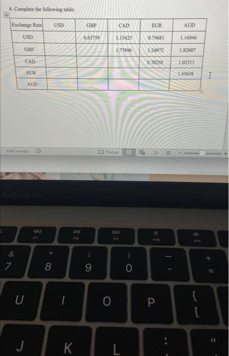Solved 4. Complete the following table: | Chegg.com