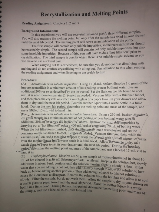 Solved Recrystallization and Melting Points Complete the | Chegg.com