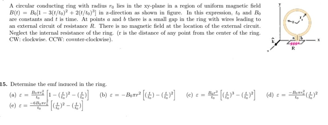 Solved A circular conducting ring with radius r0 ﻿lies in | Chegg.com
