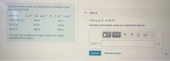 Solved Solid ammonium nitrate can decompose to dinitrogen | Chegg.com