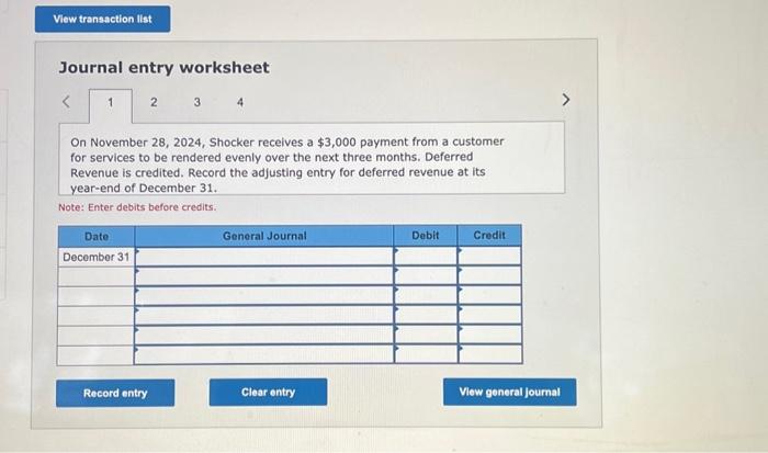 Solved Journal entry worksheet On December 1,2024 , the | Chegg.com