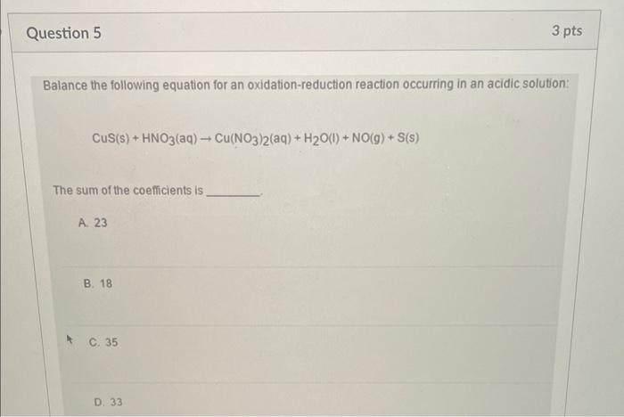 Solved Balance The Following Equation For An