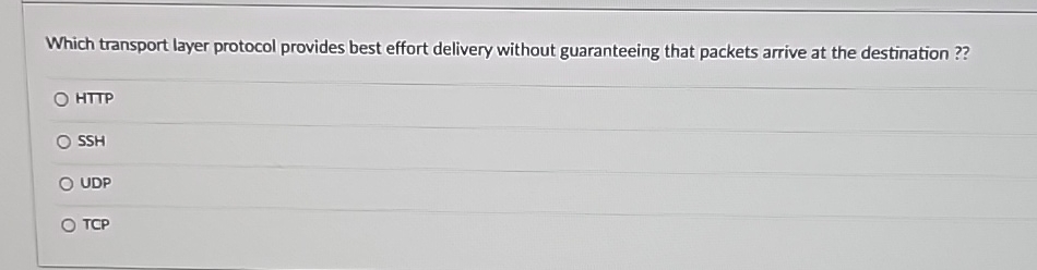 Solved Which transport layer protocol provides best effort | Chegg.com