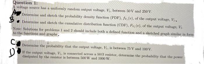 Solved Question 1 Voltage Source Has A Uniformly Random 