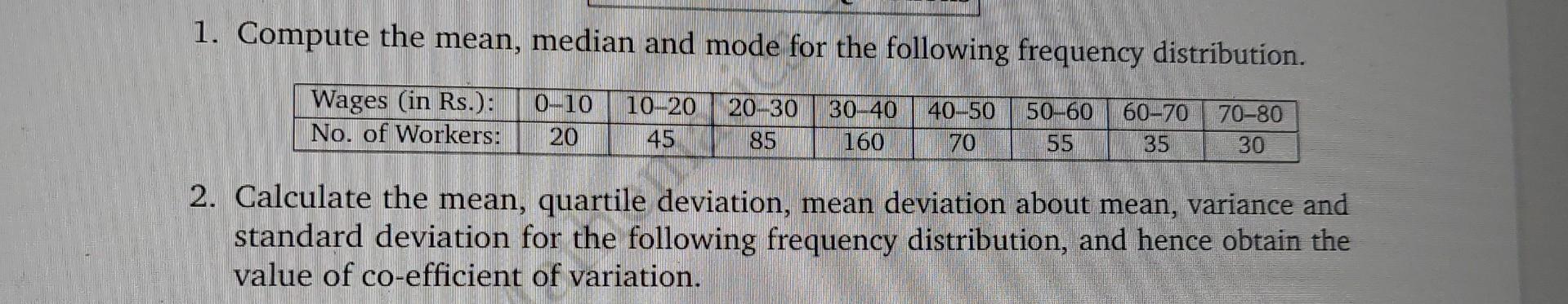 Solved 1. Compute the mean, median and mode for the | Chegg.com