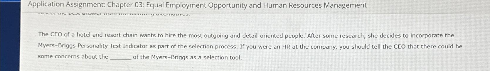 Solved Application Assignment: Chapter 03: Equal Employment | Chegg.com