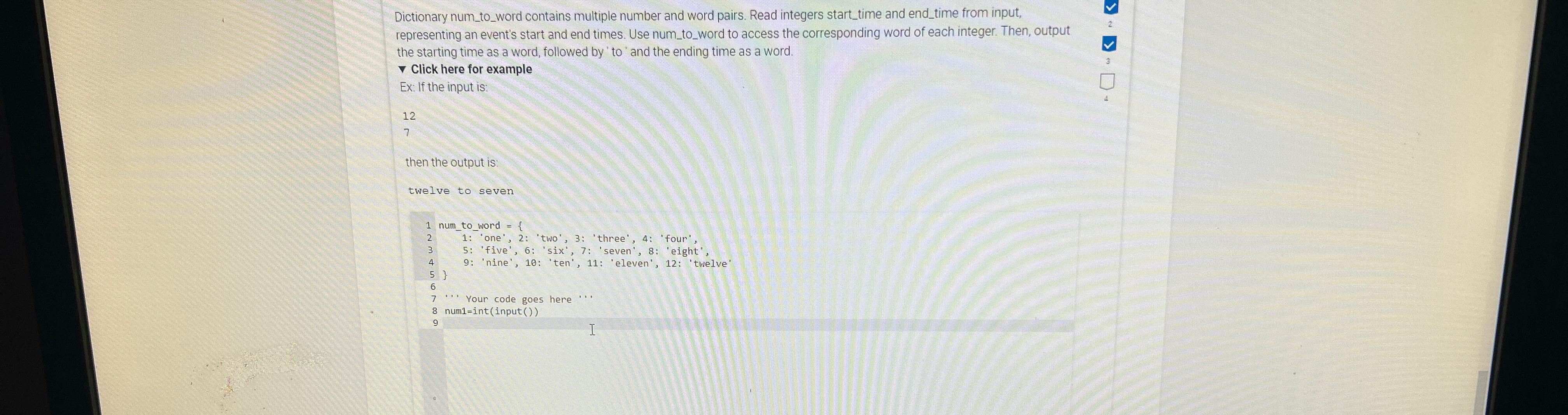Solved Dictionary num_to_word contains multiple number and | Chegg.com