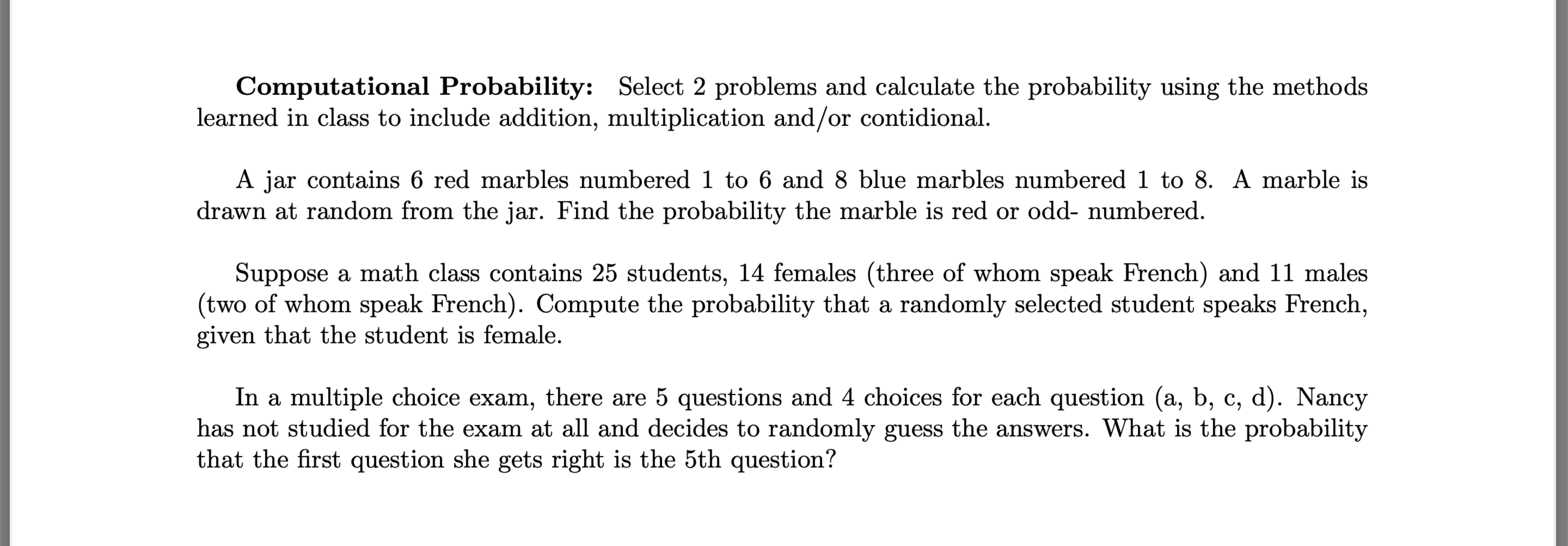 Solved Computational Probability: Select 2 ﻿problems and | Chegg.com