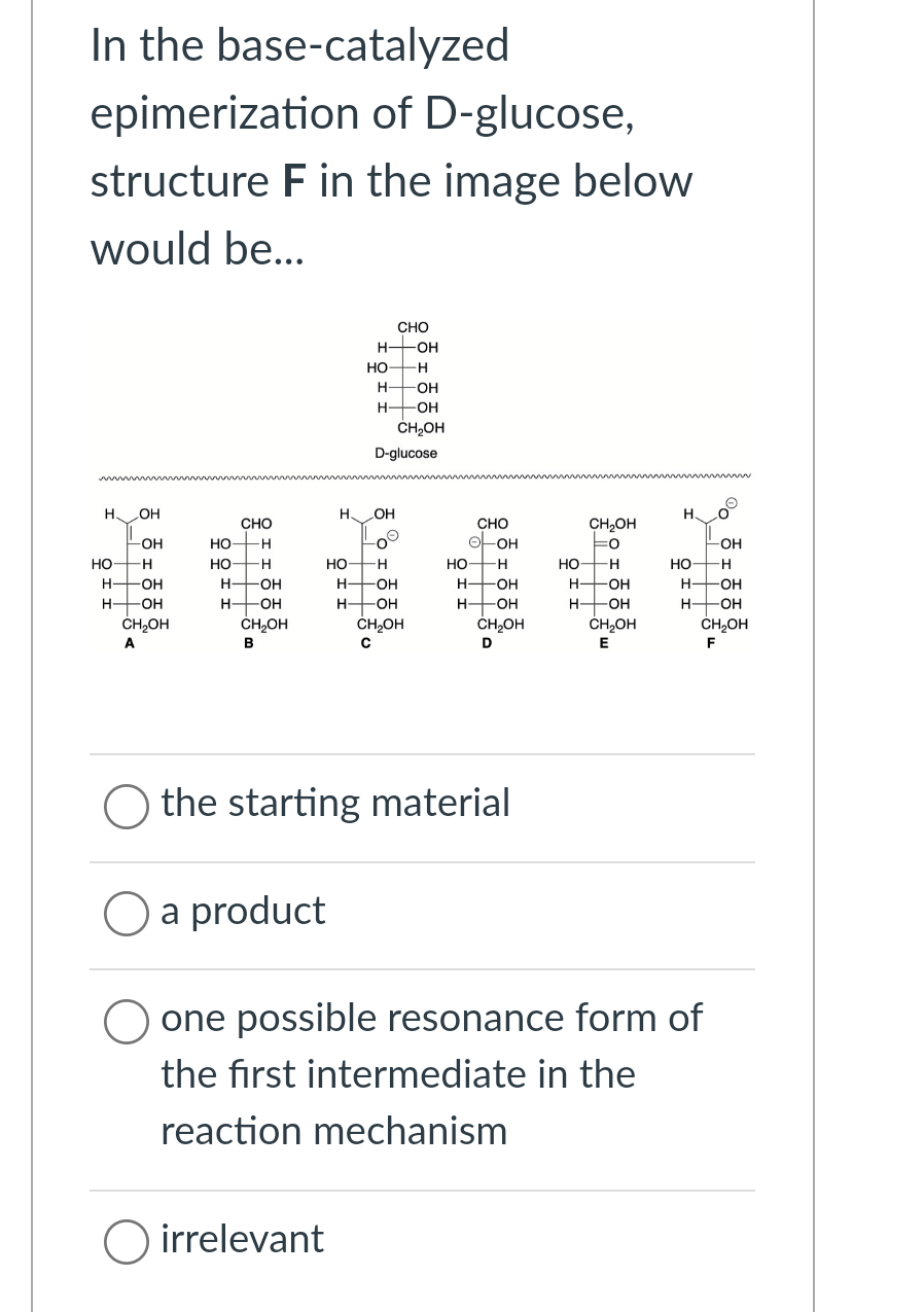 Solved In the base-catalyzed epimerization of D-glucose, | Chegg.com