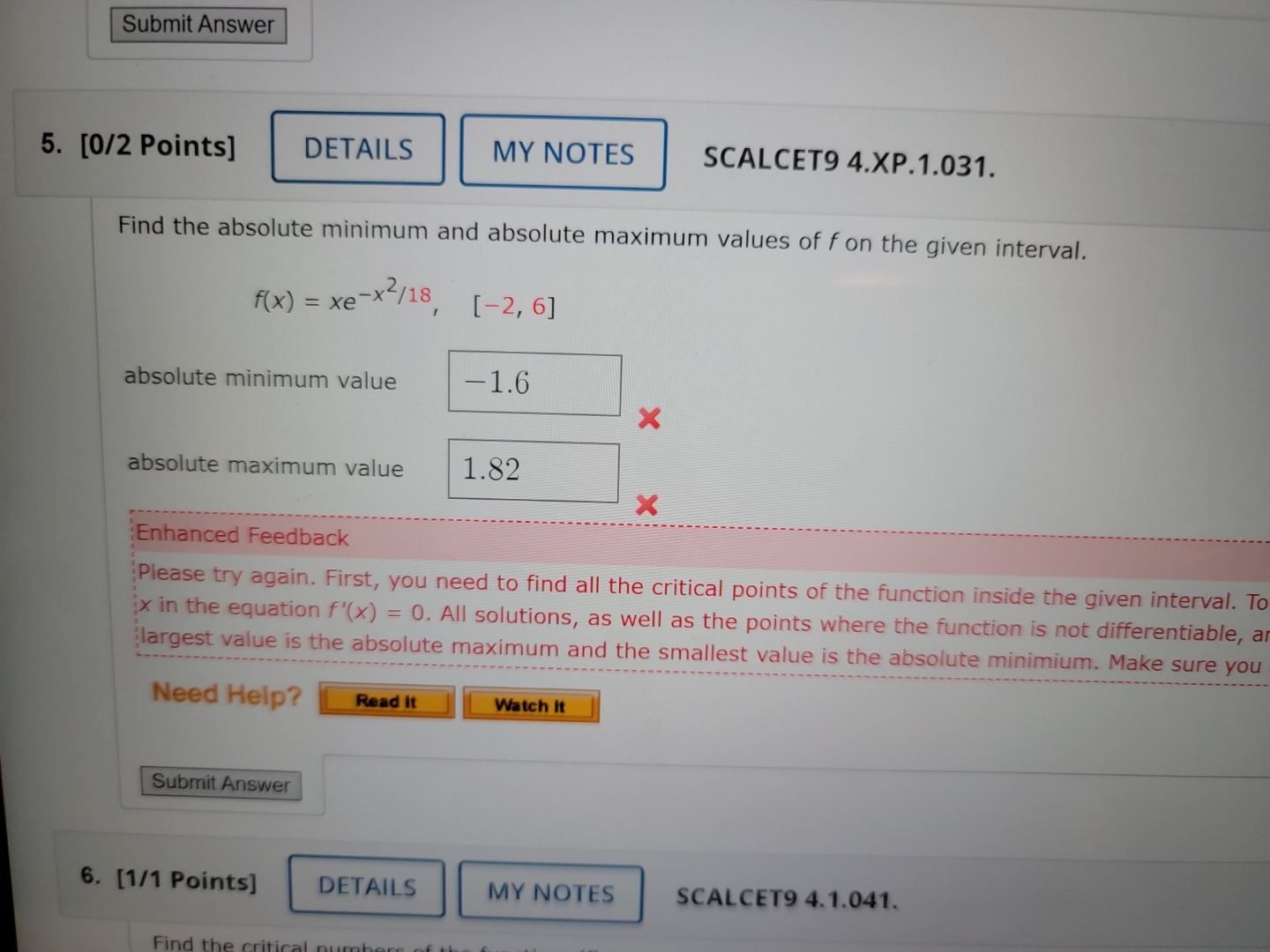 Solved [0/2 ﻿Points]SCALCET9 4.XP.1.031.Find the absolute | Chegg.com
