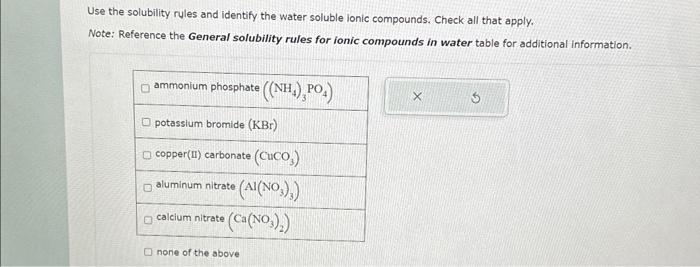 Solved Use the solubility rules and identify the water | Chegg.com