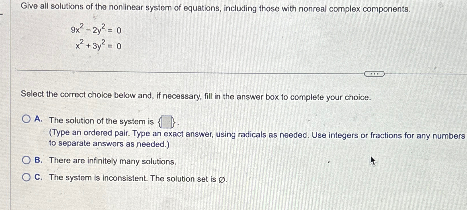 Solved Give all solutions of the nonlinear system of | Chegg.com