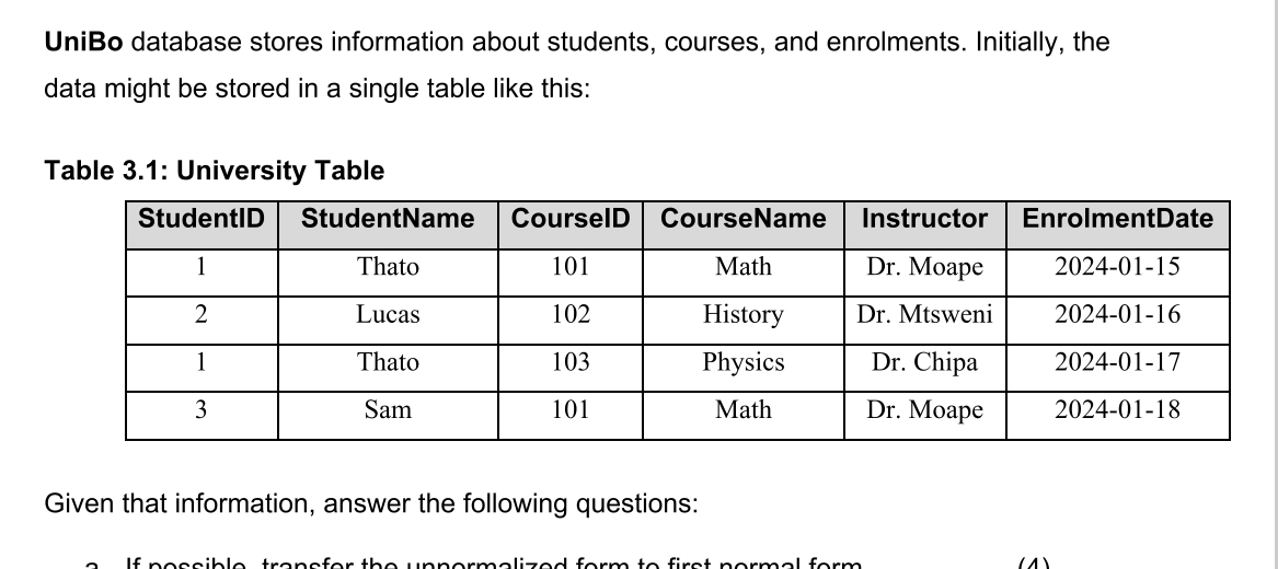 Solved UniBo database stores information about students, | Chegg.com