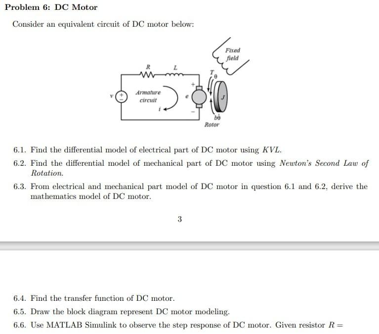Solved Consider an equivalent circuit of DC motor below: | Chegg.com