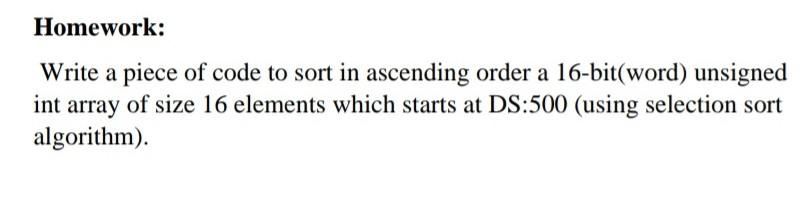 Solved Homework Write A Piece Of Code To Sort In Ascending 