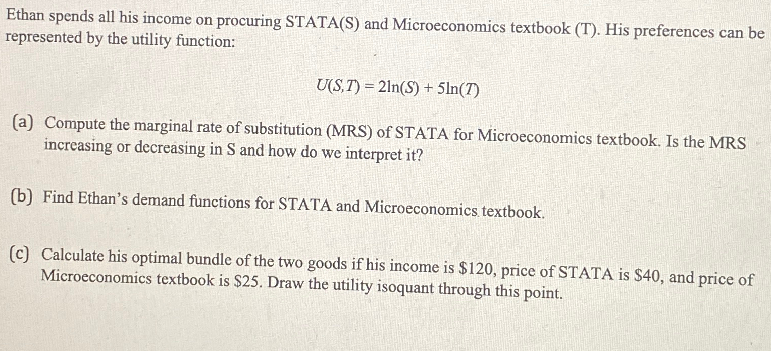 Solved Ethan spends all his income on procuring STATA(S) | Chegg.com