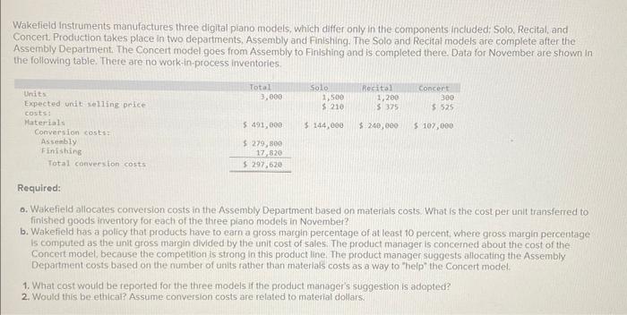 Solved Wakefield instruments manufactures three digital | Chegg.com