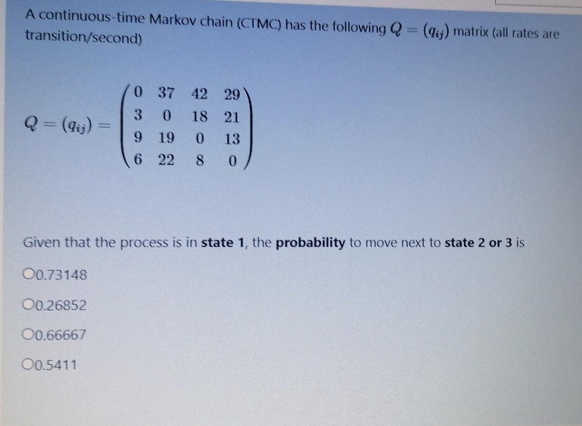 Solved A continuous-time Markov chain (CTMC) has the | Chegg.com