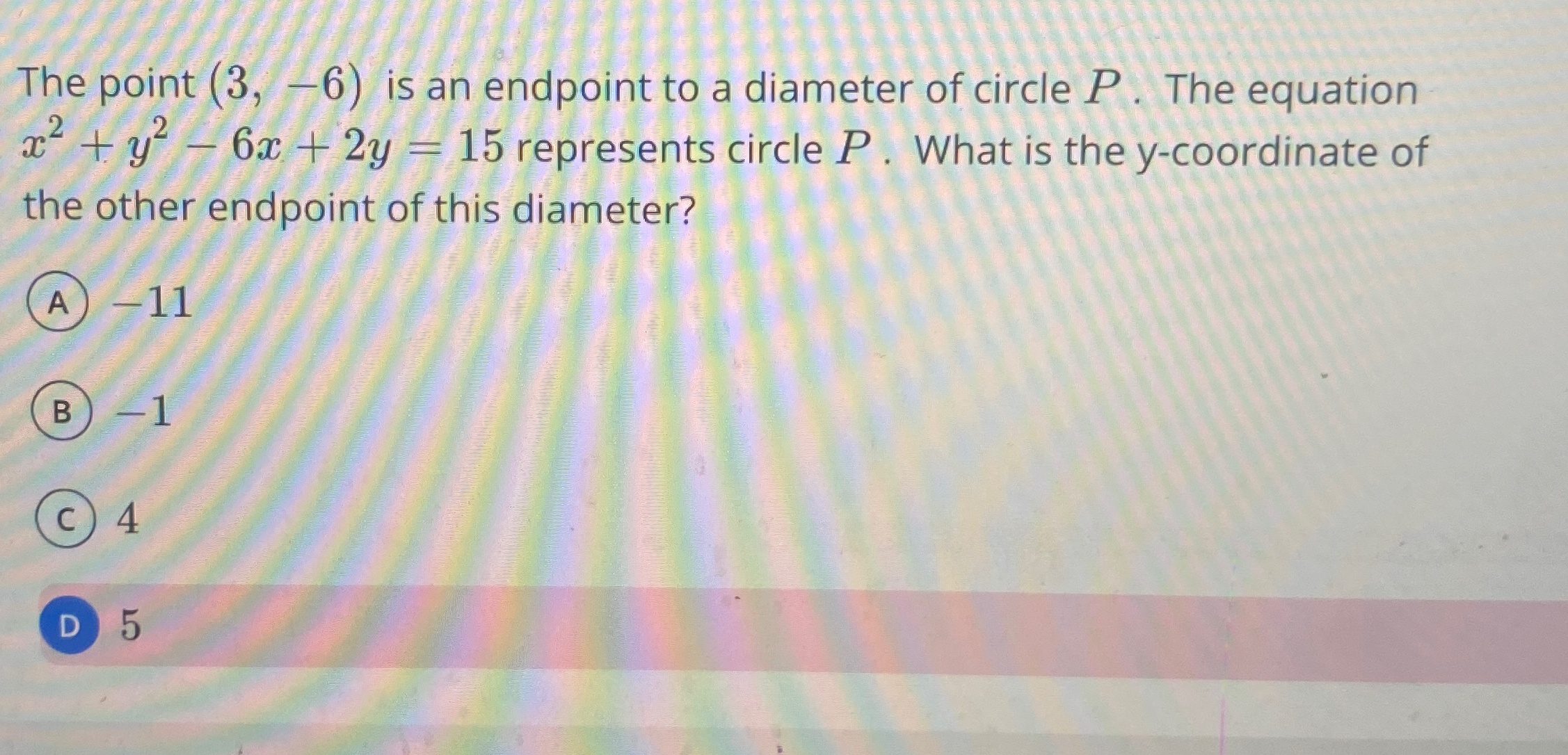 Solved The point (3,-6) ﻿is an endpoint to a diameter of | Chegg.com