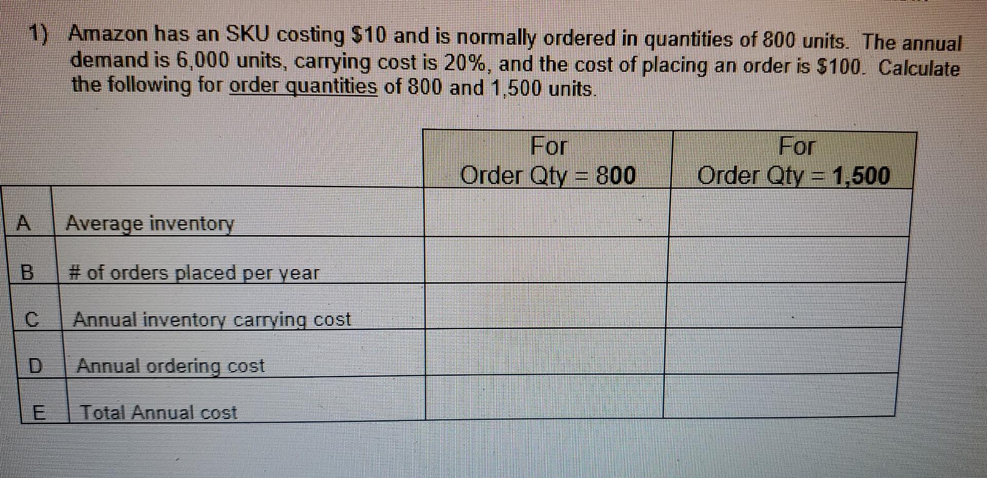 Solved 1) Amazon has an SKU costing $10 and is normally | Chegg.com