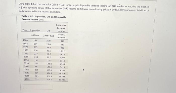 Solved Using Table 1, find the real value (1988=100) for | Chegg.com