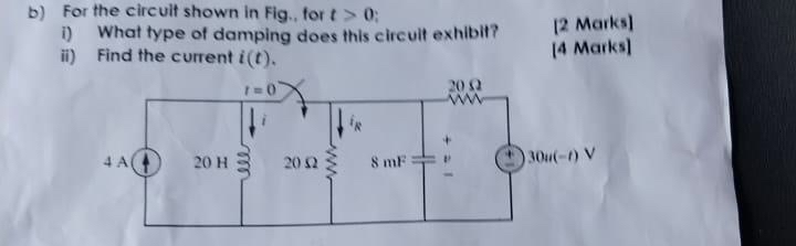 [Solved]: b) For the circuit shown in Fig., for t>0; i) W