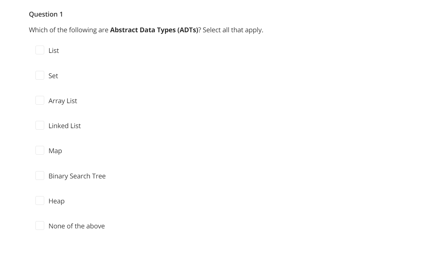 Solved Question 1Which of the following are Abstract Data | Chegg.com