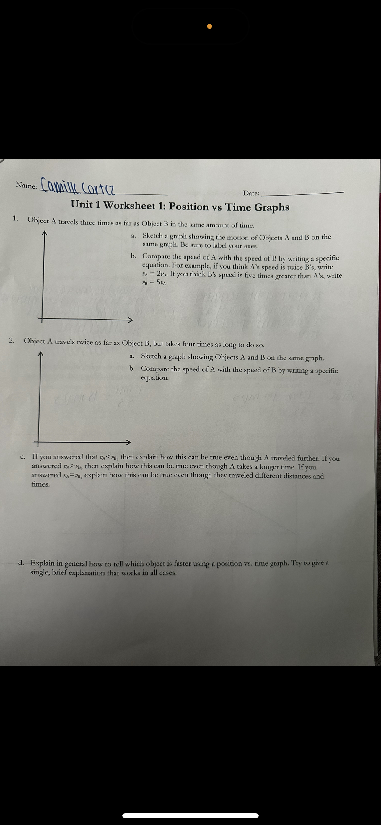 Solved Name: q,Date: q,Unit 1 ﻿Worksheet 1: Position vs Time | Chegg.com