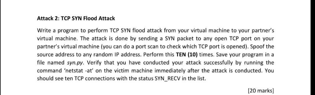 Lab 8: Implementing Network Attacks using Scapy (100 | Chegg.com