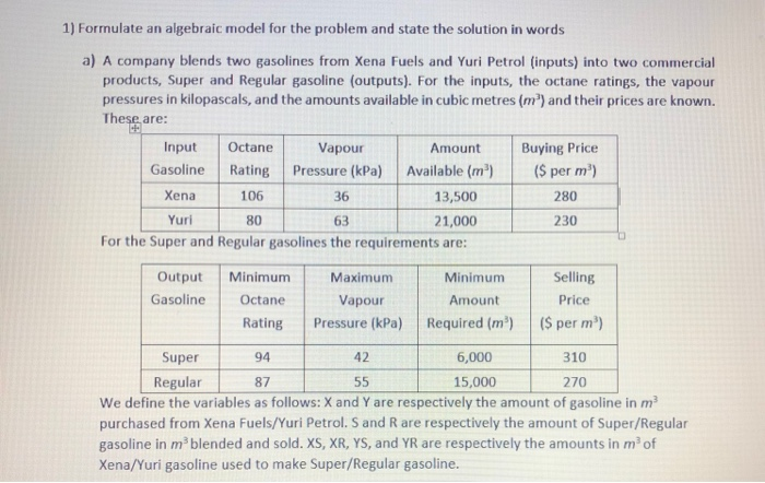 Solved 1 Formulate An Algebraic Model For The Problem And Chegg