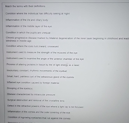 Match the terms with their definitionsCondition where | Chegg.com